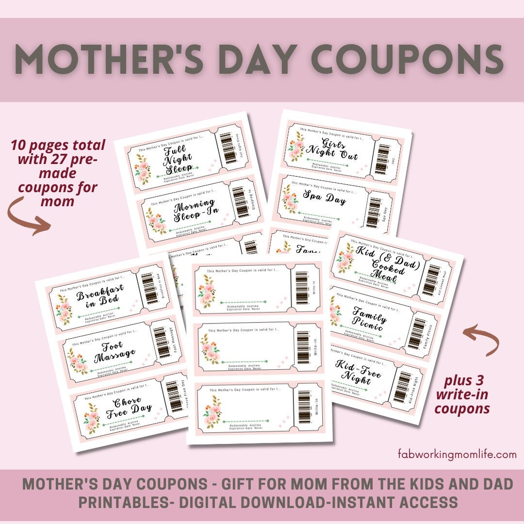 Mother's Day Coupon Book | Printable Mom Coupons, Editable Coupon ...