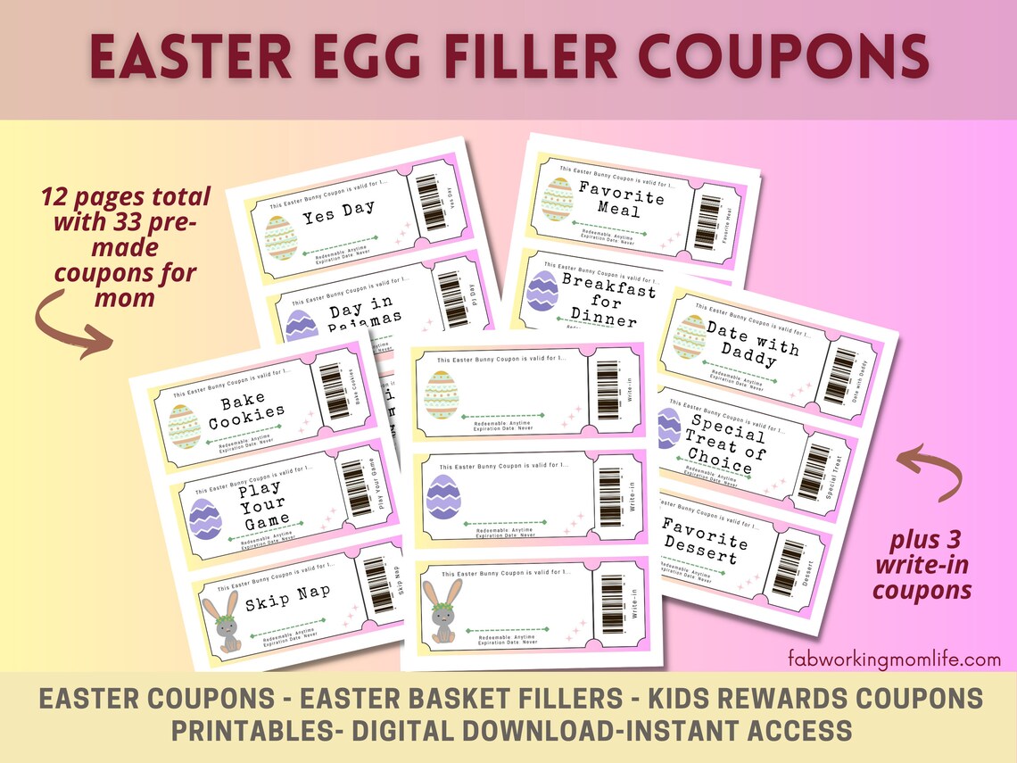 Easter Egg Filler Coupons, Easter Egg Coupons, Non Candy Easter Egg ...