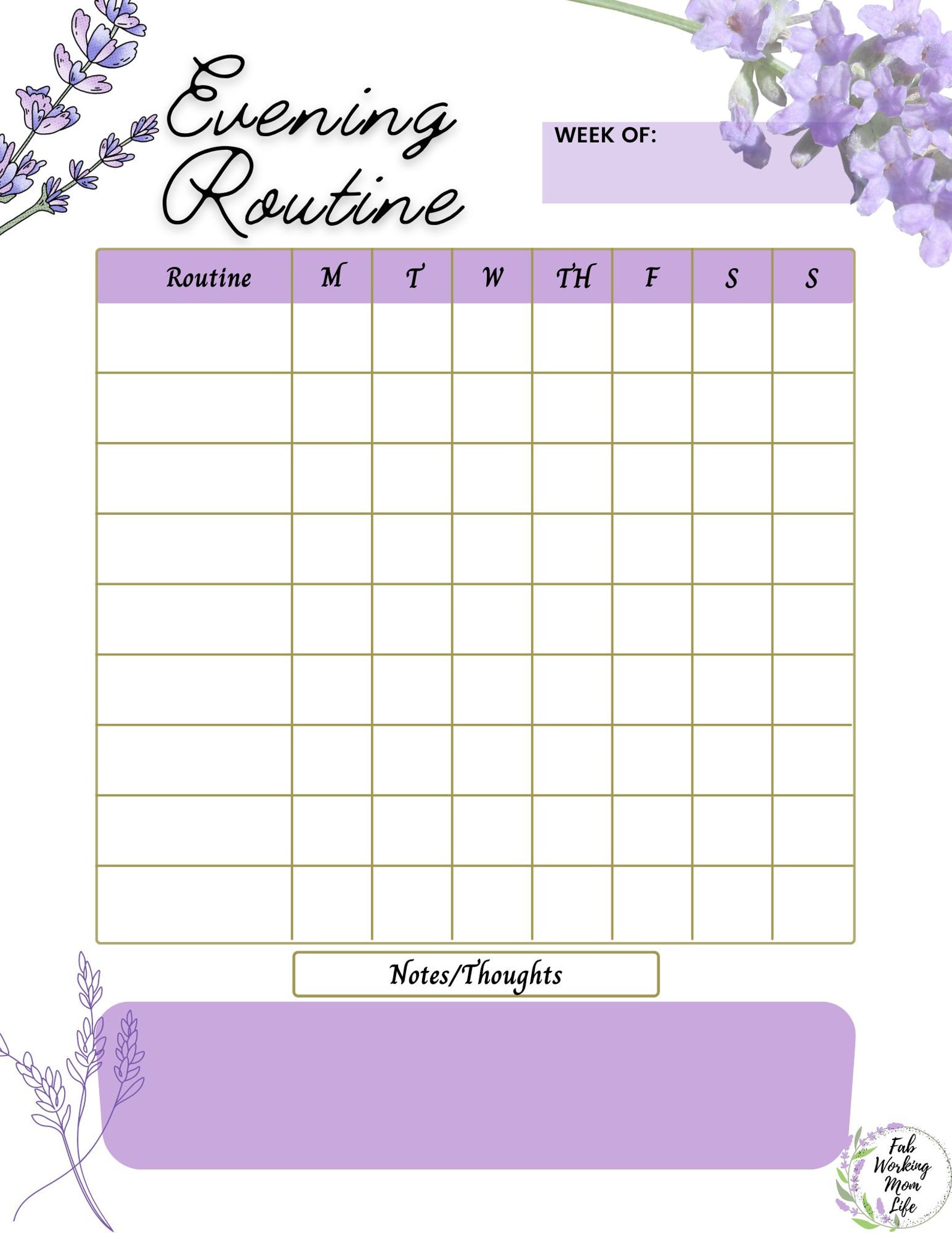 Evening Routine Checklist for Working Moms Night Time Routine Checklist ...