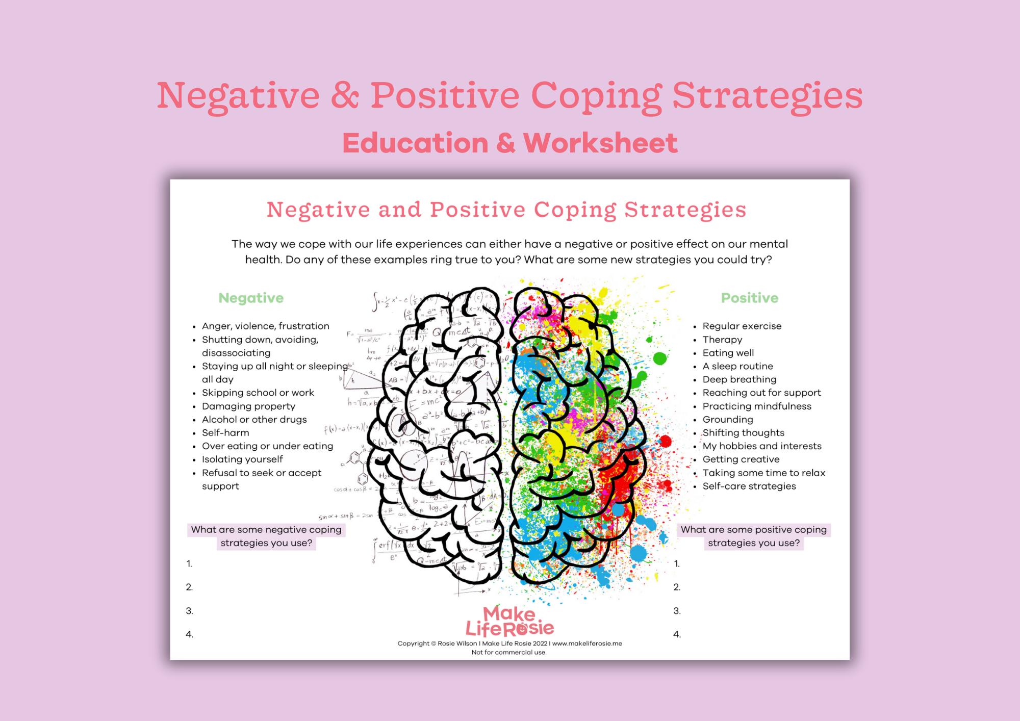 Negative and Positive Coping Strategies Worksheet for Teens. Trauma ...