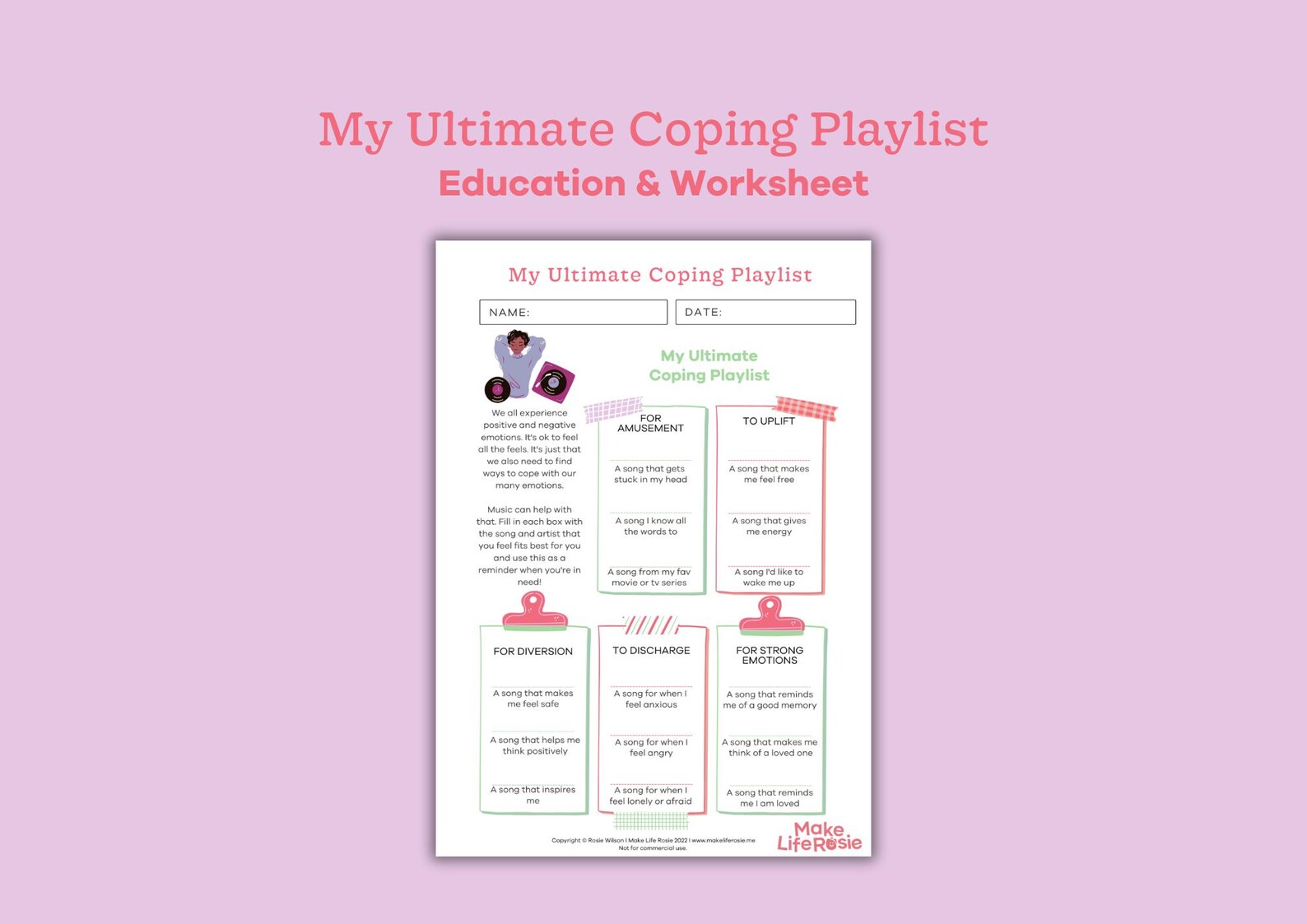 My Ultimate Coping Playlist Worksheet for Teens. Mental Health ...
