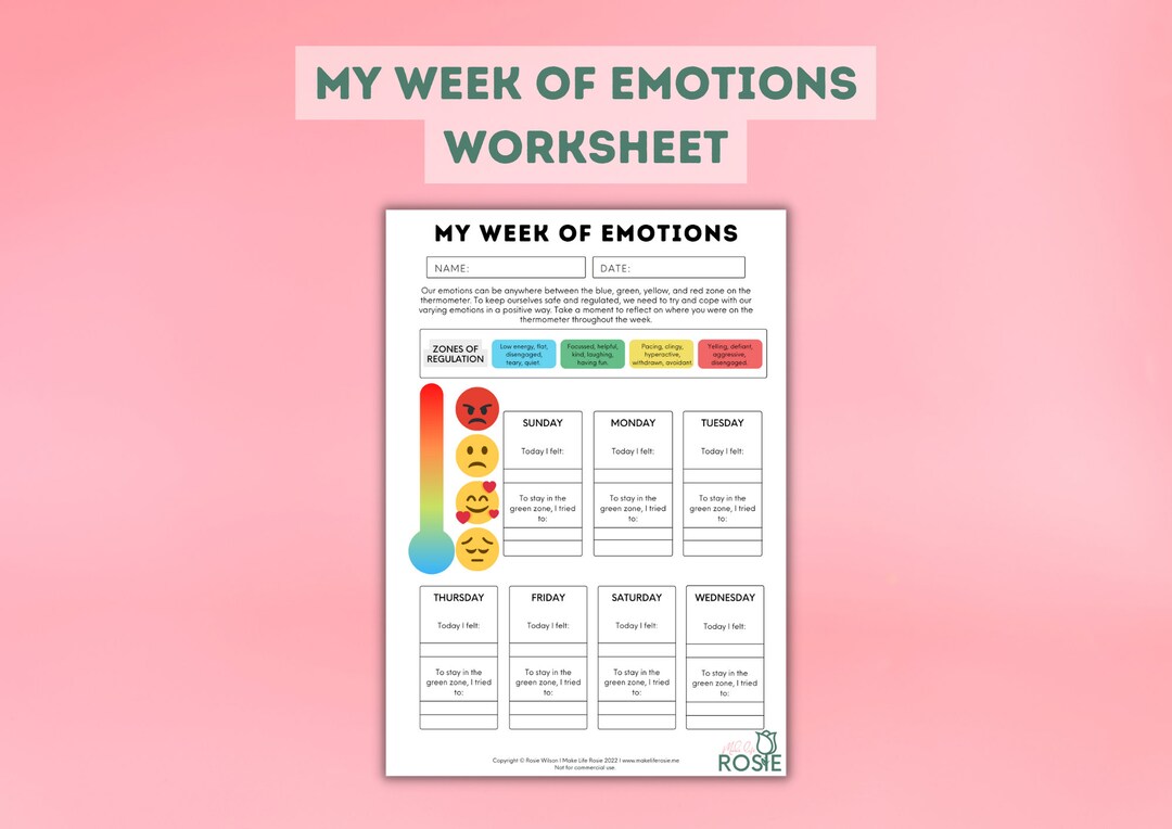 My Week of Emotions Reflection Worksheet for Kids With Emotion ...