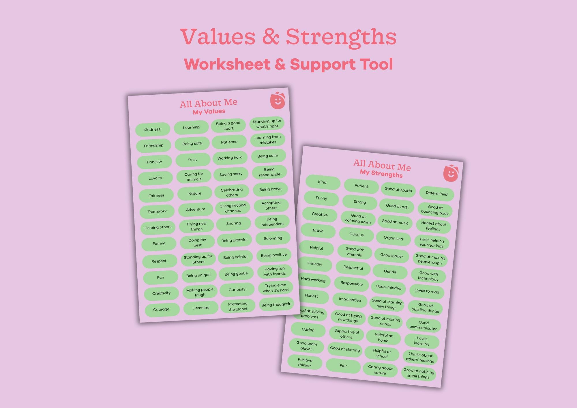 Values and Strengths Worksheet Tool. Mental Health Printable, Therapy ...
