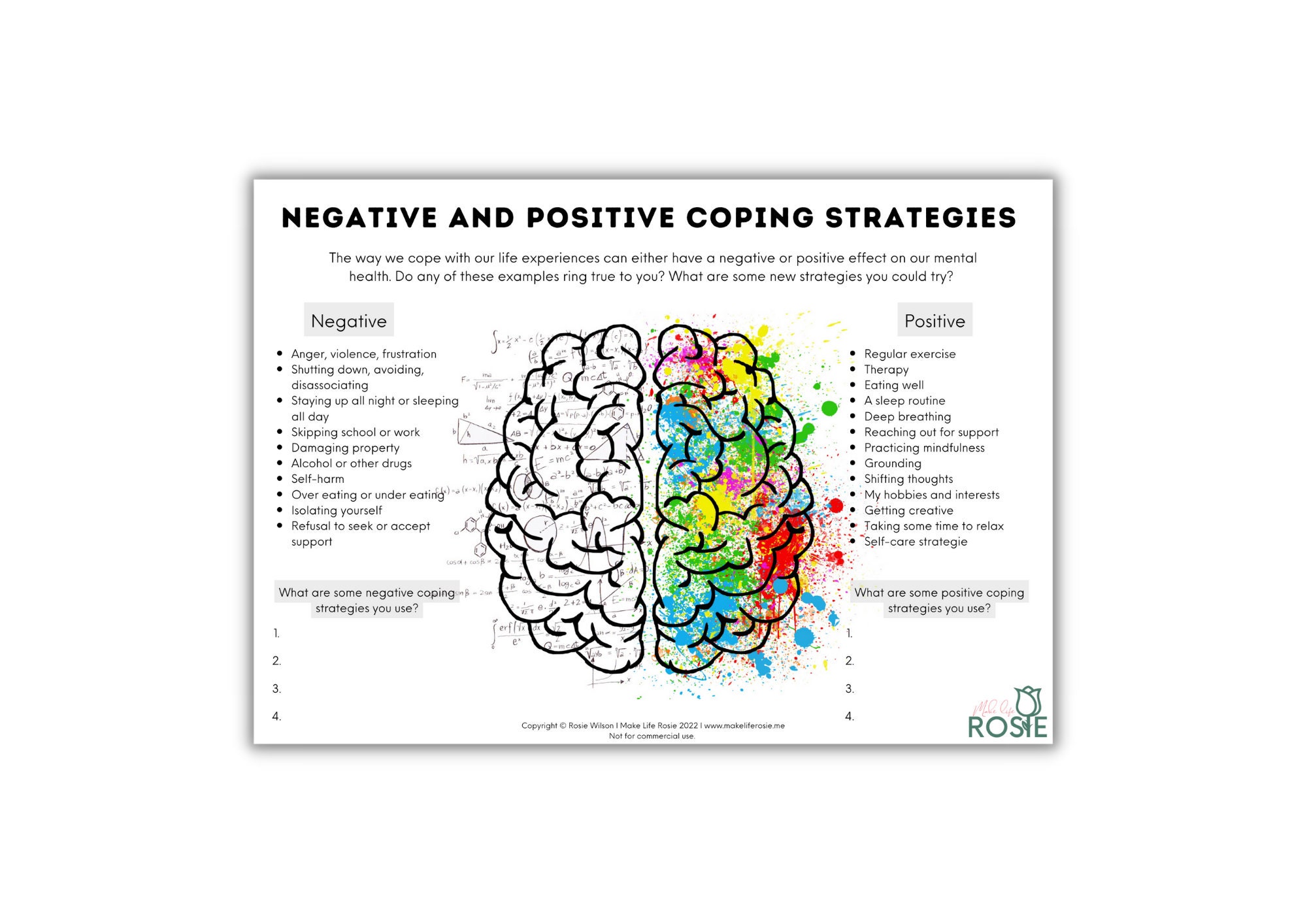 Negative and Positive Coping Strategies Worksheet for Teens. Trauma ...