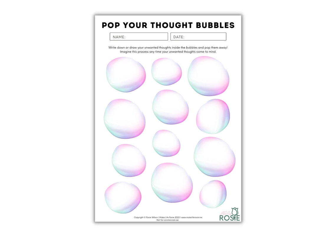 Pop Your Thought Bubbles Worksheet for Kids. Mental Health Printable ...