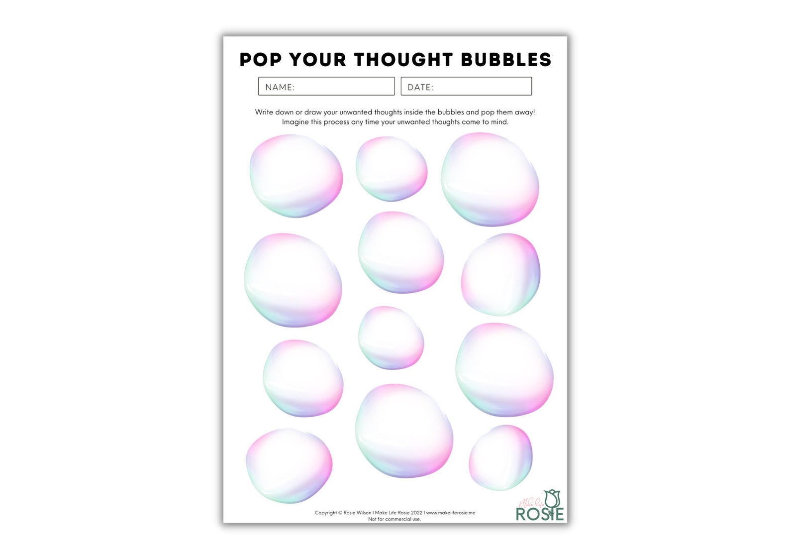 Pop Your Thought Bubbles Worksheet for Kids. Mental Health Printable ...