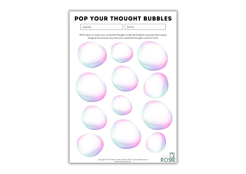 Pop Your Thought Bubbles Worksheet for Kids. Mental Health Printable ...