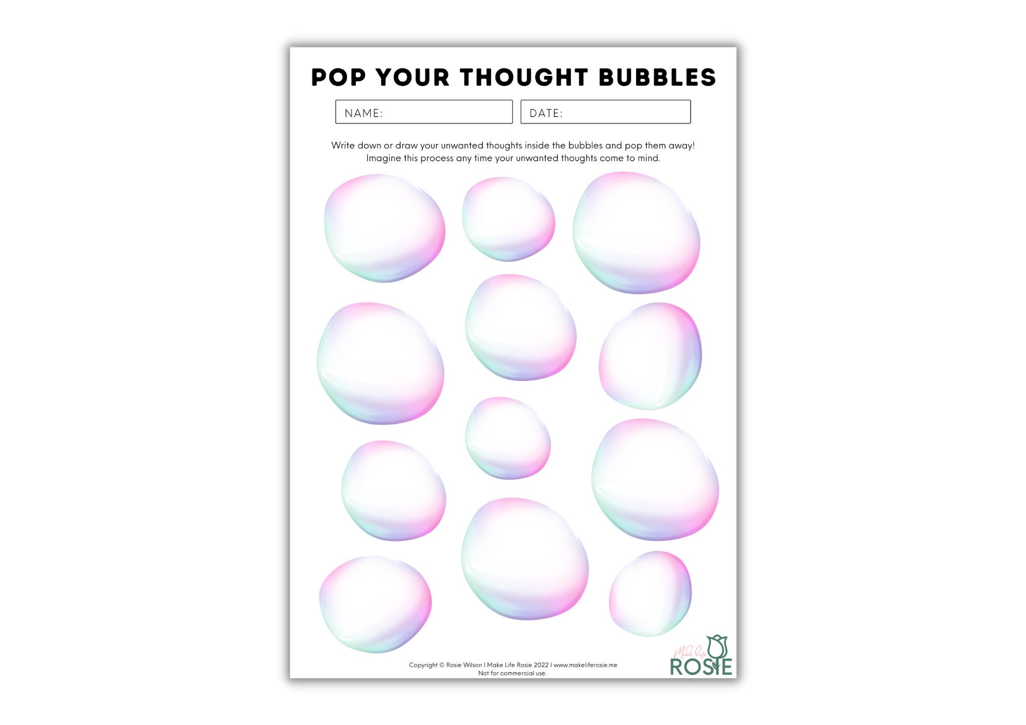 Pop Your Thought Bubbles Worksheet for Kids. Mental Health Printable ...
