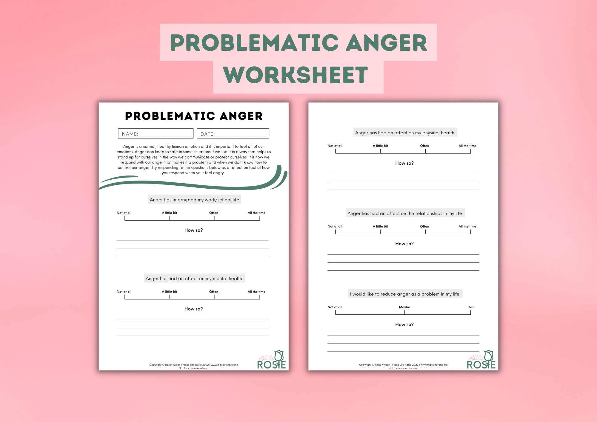 Problematic Anger Worksheet for Teens. Mental Health Printable, Therapy ...