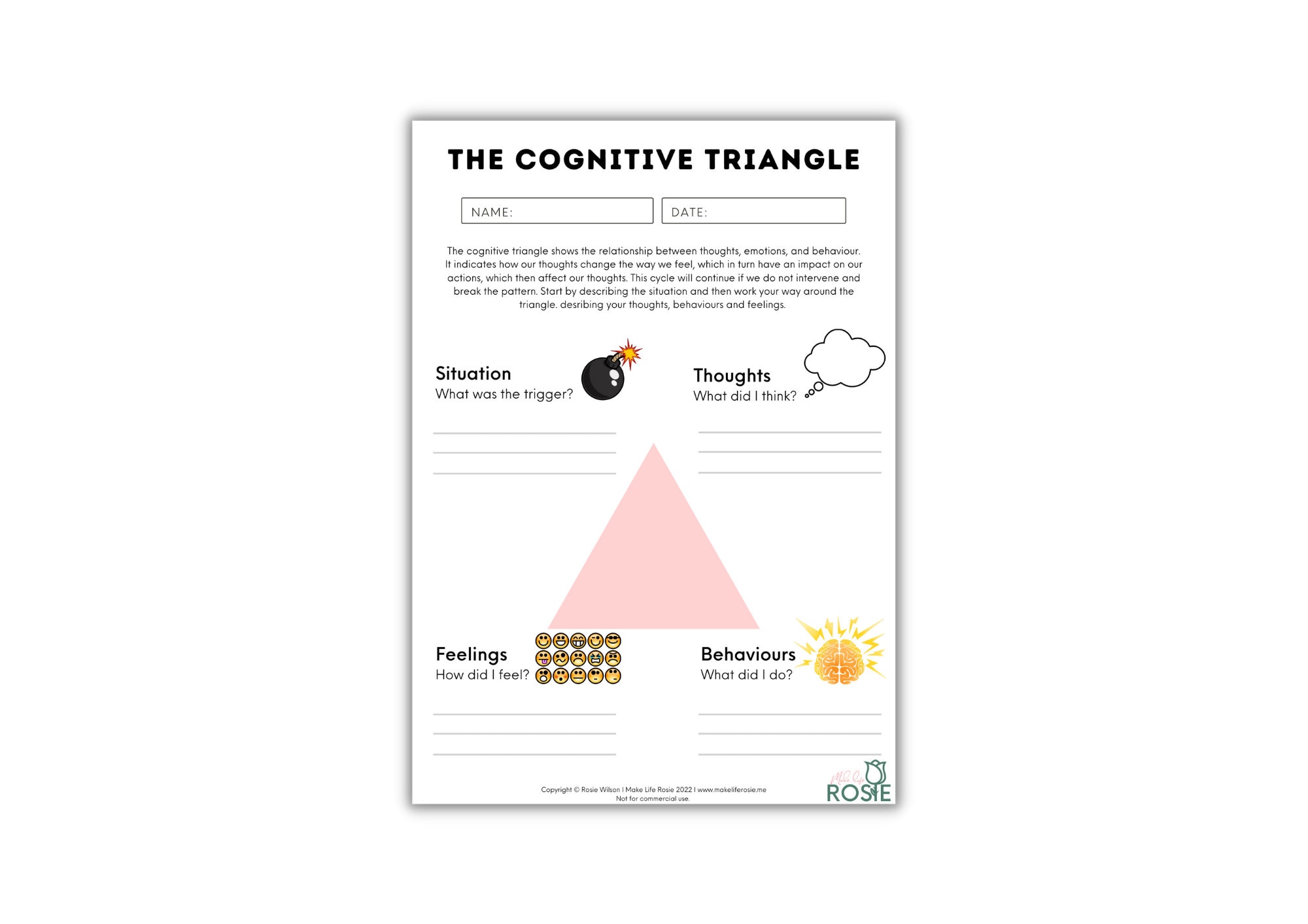 Cognitive Behaviour Therapy Worksheet, CBT for Teens and Kids, the ...
