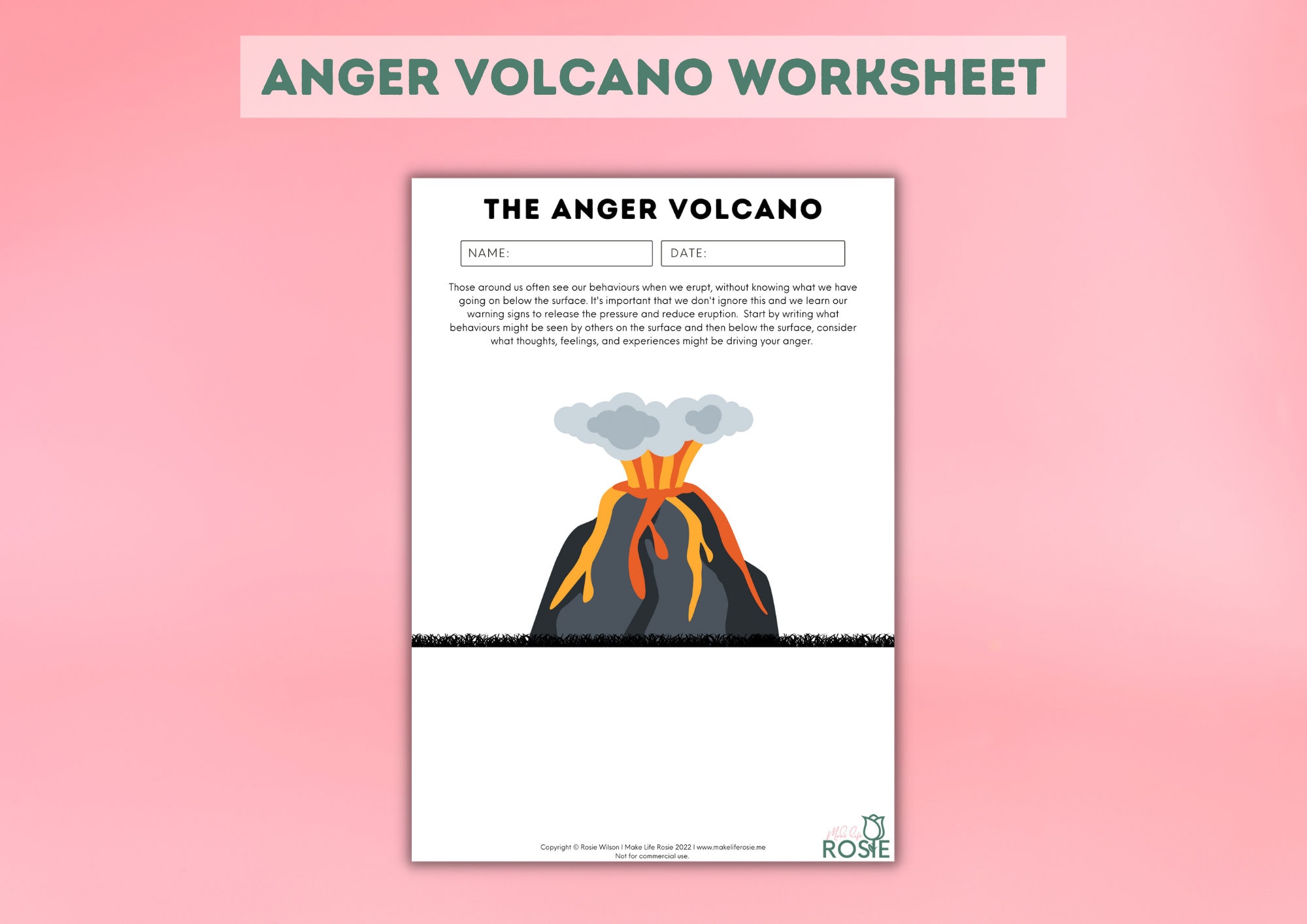Anger Volcano Worksheet. Mental Health Printable, Therapy Tools ...