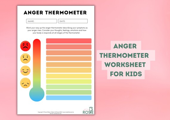 Anger Thermometer Worksheet for Kids. Mental Health Printable | Etsy