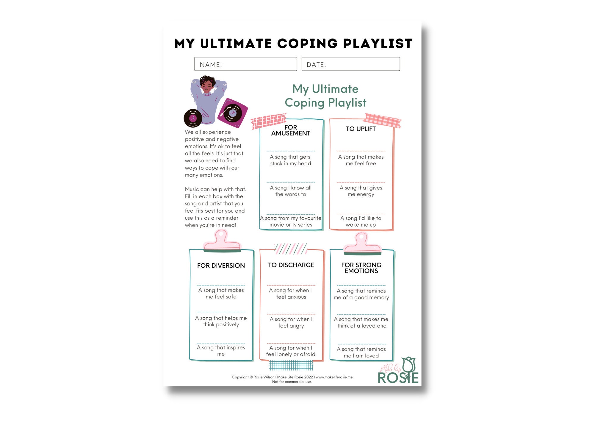 My Ultimate Coping Playlist Worksheet for Teens. Mental Health ...