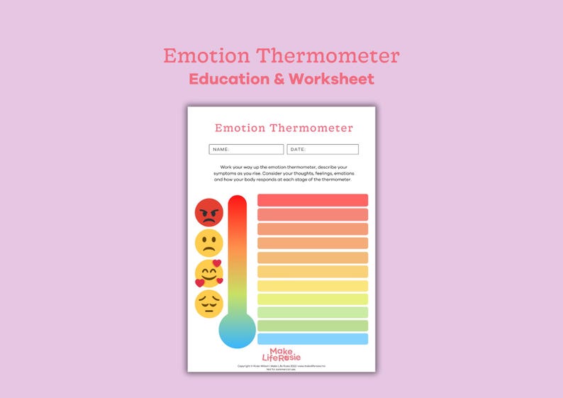 Anger Thermometer Worksheet for Kids. Mental Health Printable, Therapy ...
