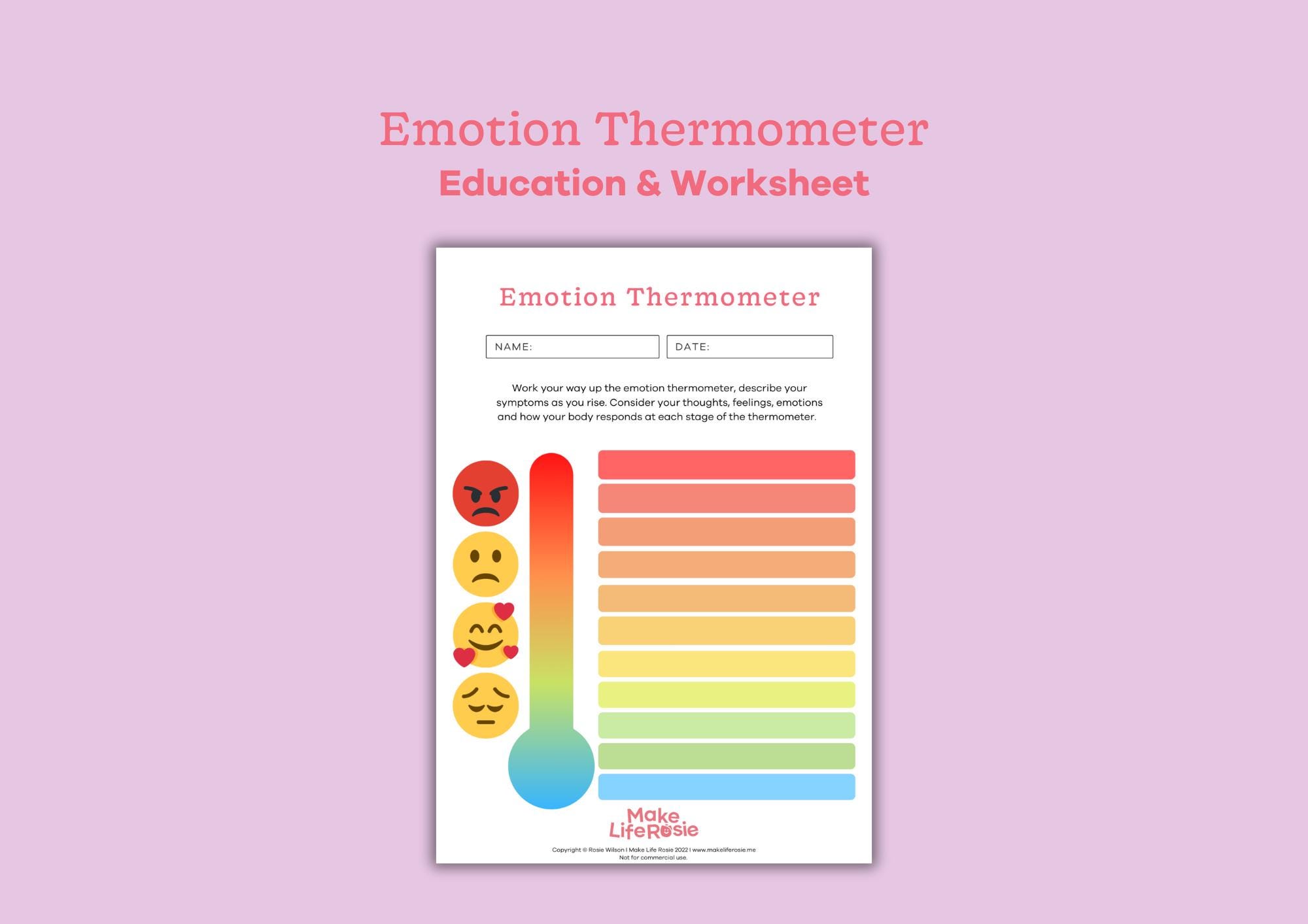 Anger Thermometer Worksheet for Kids. Mental Health Printable, Therapy ...