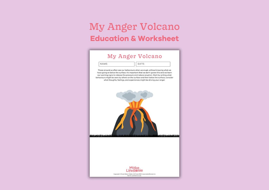 Anger Volcano Worksheet. Mental Health Printable, Therapy Tools ...