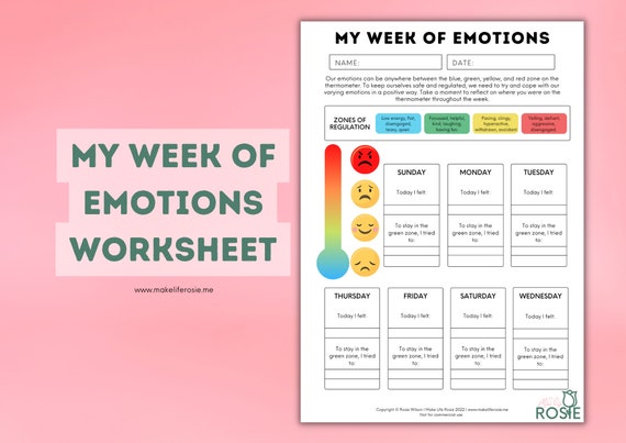 My Week of Emotions Reflection Worksheet for Kids With Emotion | Etsy