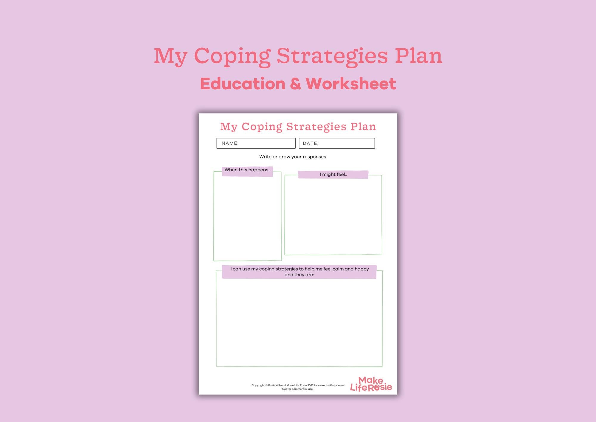 Coping Strategies Plan Worksheet for Teens and Kids. Mental Health ...