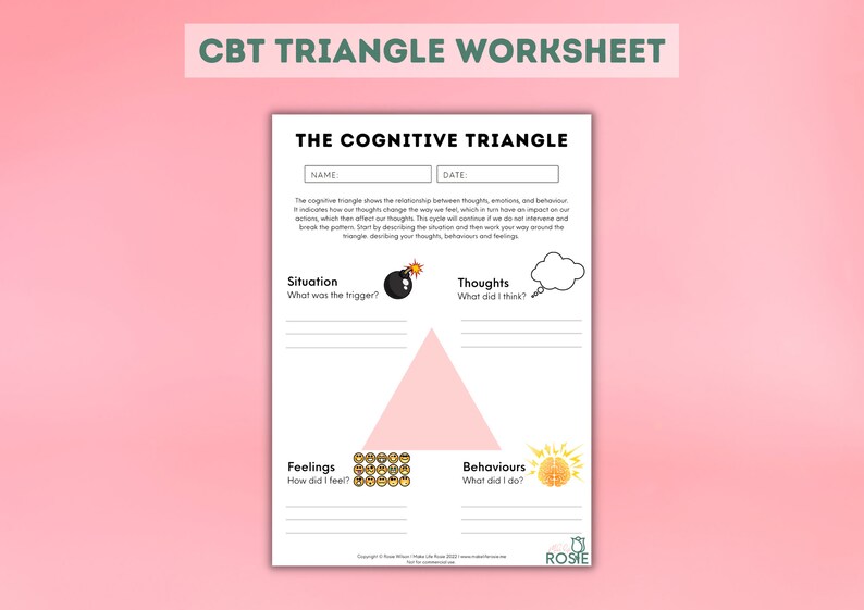 Cognitive Behaviour Therapy Worksheet, CBT for Teens and Kids, the Cognitive Triangle Worksheet ...