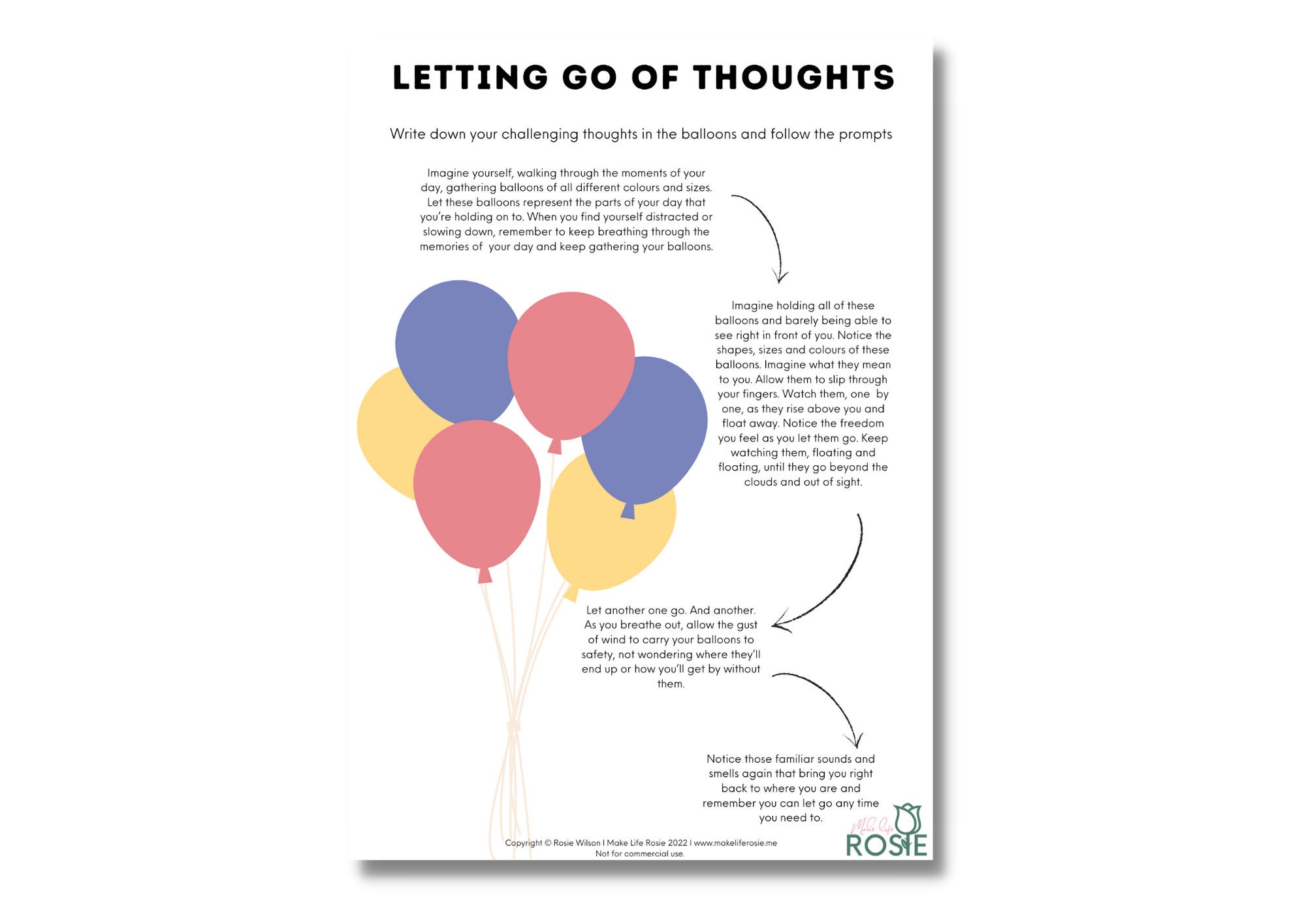 Letting Go of Thoughts Worksheet for Teens. Mindfulness Worksheet ...