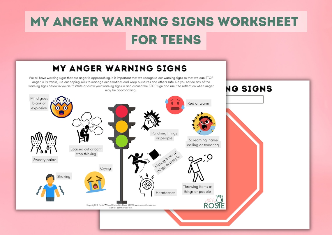 My Anger Warning Signs Worksheet for Teens and Kids. Mental | Etsy