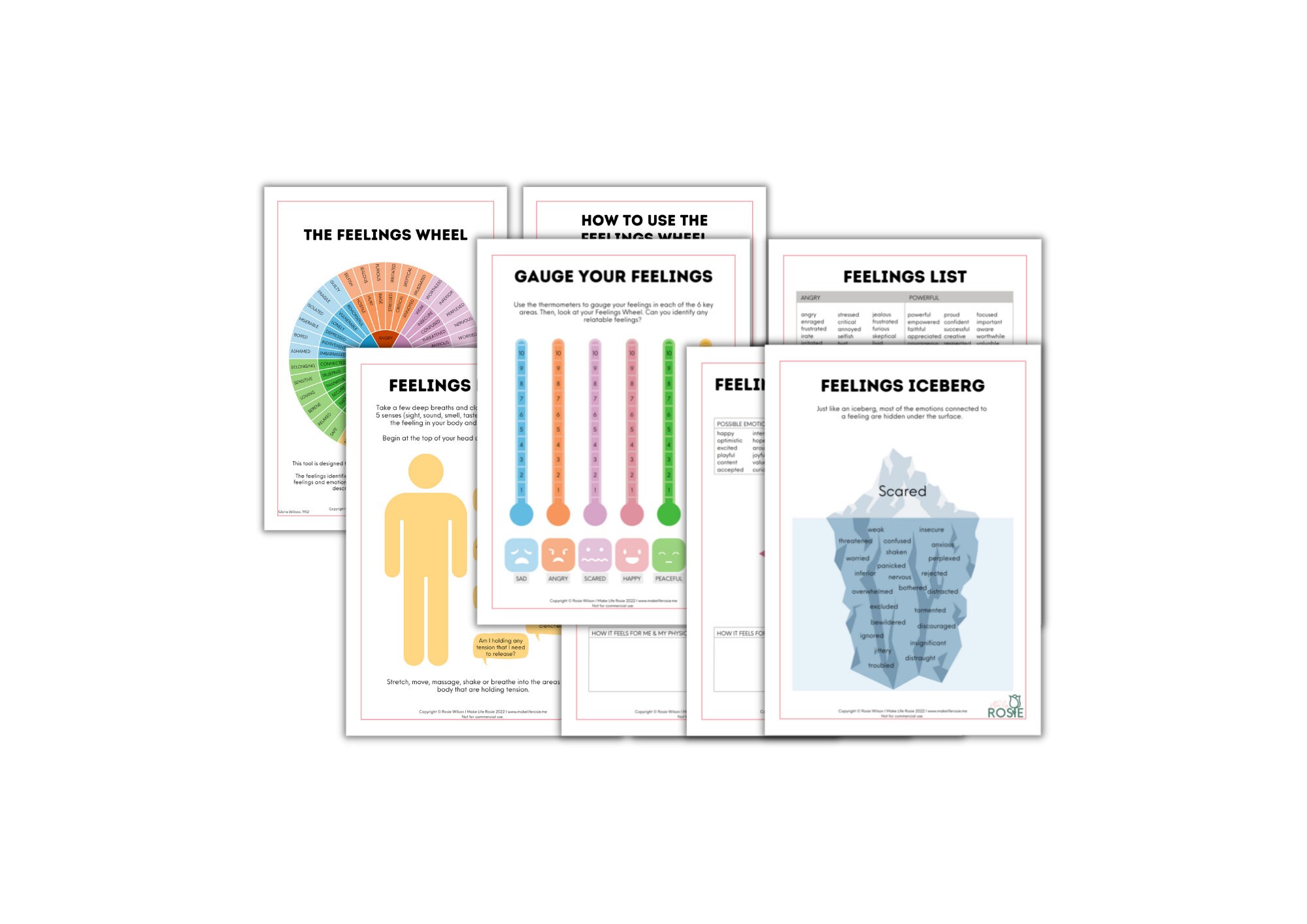 Feelings Wheel Workbook 28 Pages. Mental Health Printable, Therapy ...