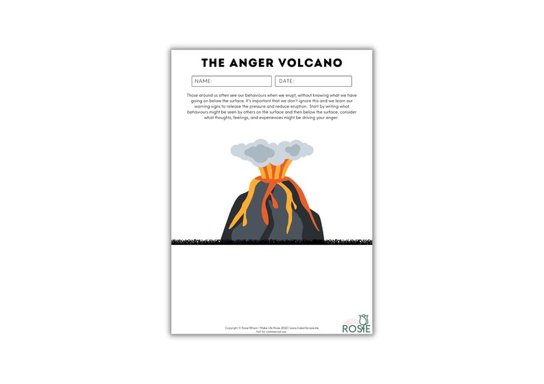 Anger Volcano Worksheet. Mental Health Printable, Therapy Tools ...