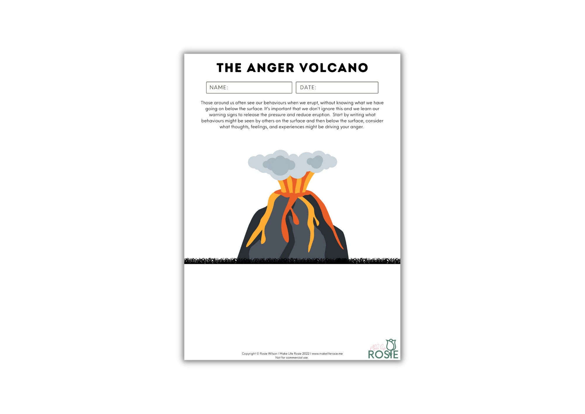 Anger Volcano Worksheet. Mental Health Printable, Therapy Tools ...
