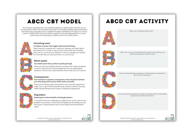 ABCD CBT Model With Worksheet. Cognitive Behaviour Therapy for Teens and Kids, Mental Health ...