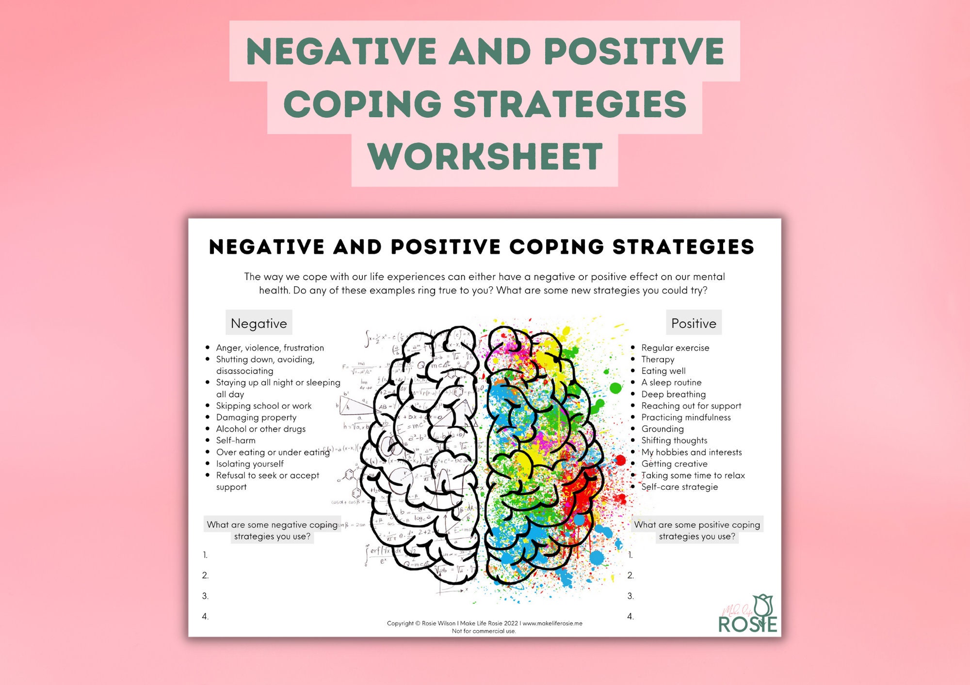 Negative and Positive Coping Strategies Worksheet for Teens. Trauma ...