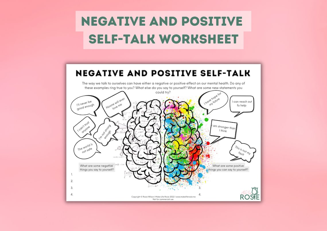 Negative and Positive Self-talk Worksheet for Teens. Trauma Resource ...