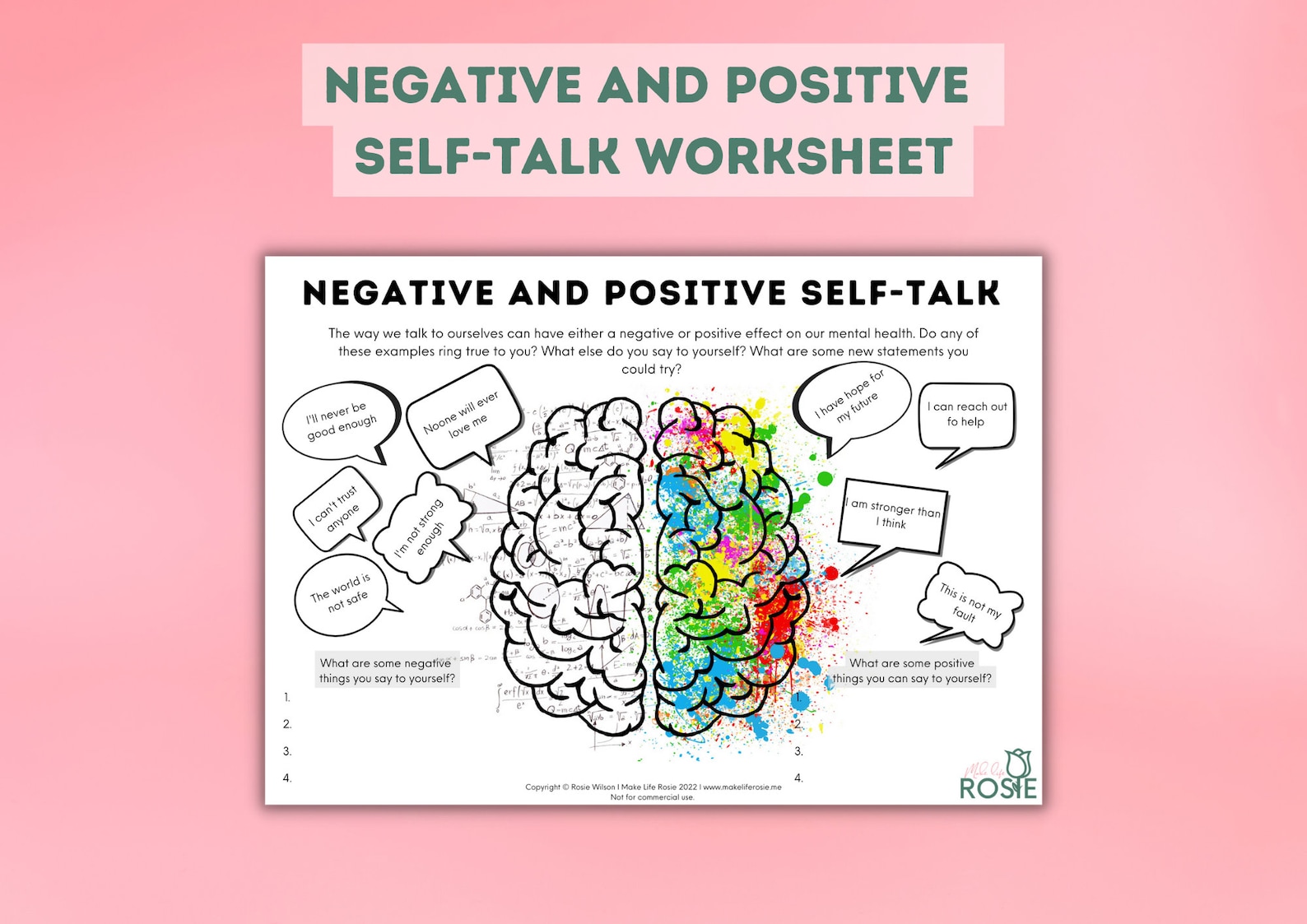 Negative and Positive Self-talk Worksheet for Teens. Trauma Resource ...