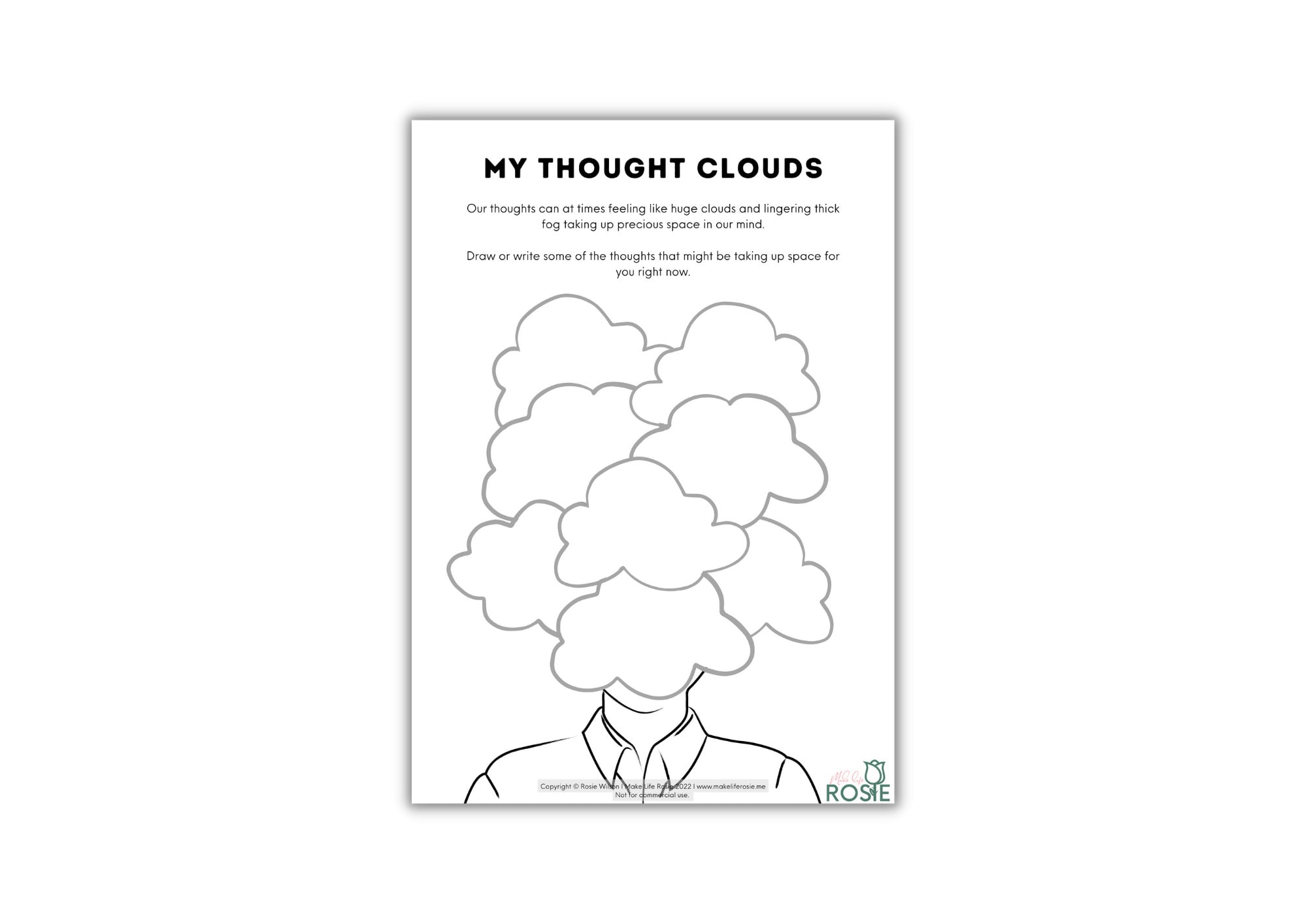 My Thought Clouds Worksheet for Teens and Kids. Mental Health Printable ...