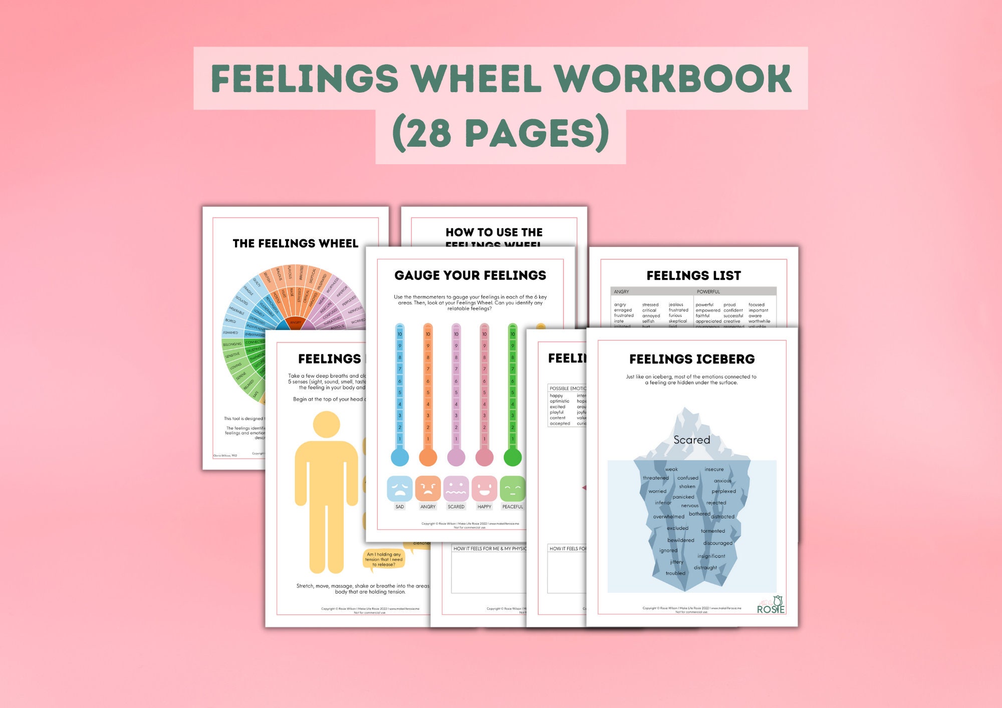 Feelings Wheel Workbook 28 Pages. Mental Health Printable, Therapy ...