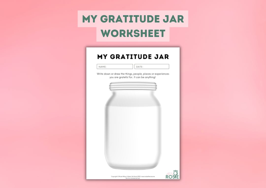 My Gratitude Jar Worksheet. Mental Health Printable Therapy Tools for ...