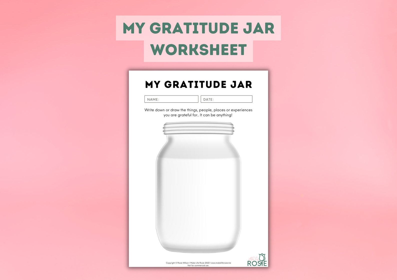 My Gratitude Jar Worksheet. Mental Health Printable Therapy Tools for ...