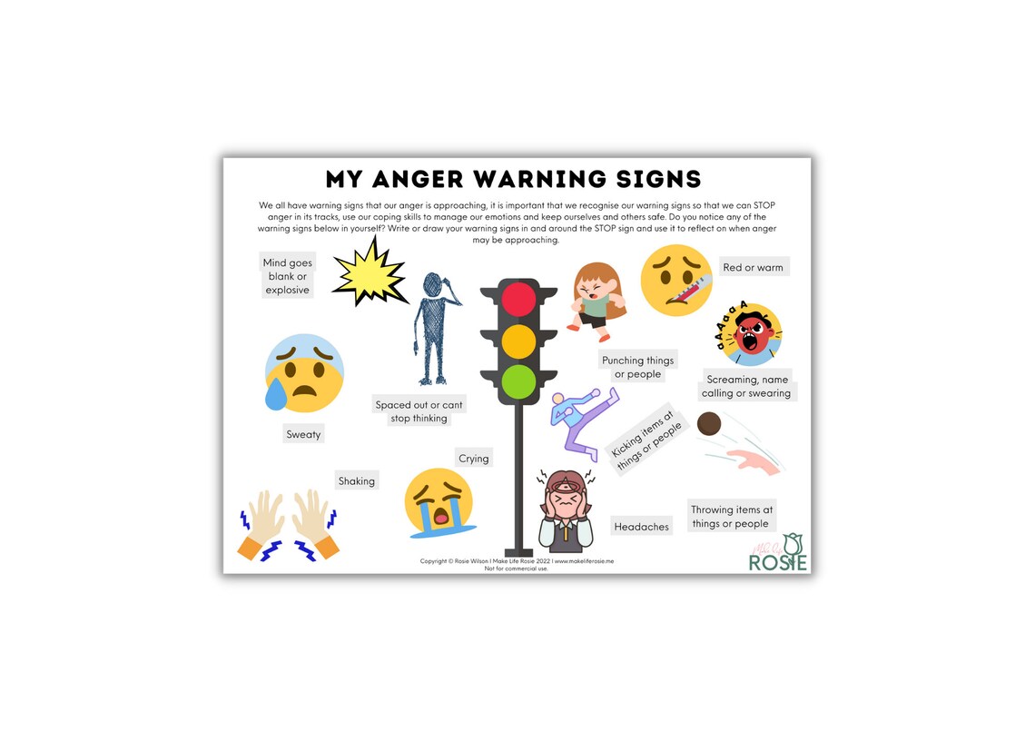 My Anger Warning Signs Worksheet for Teens and Kids. Mental Health ...