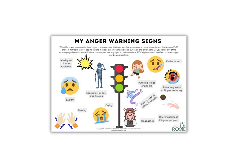 My Anger Warning Signs Worksheet for Teens and Kids. Mental Health ...