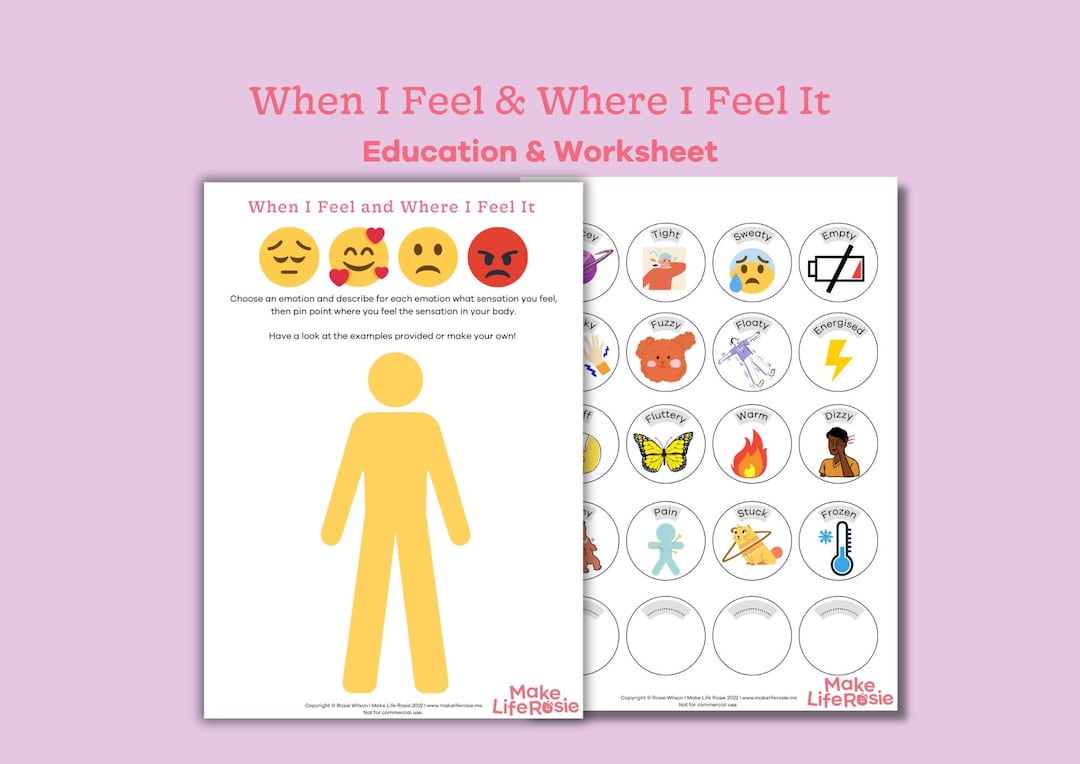 When I Feel and Where I Feel It Worksheet for Teens and Kids. Feeling ...