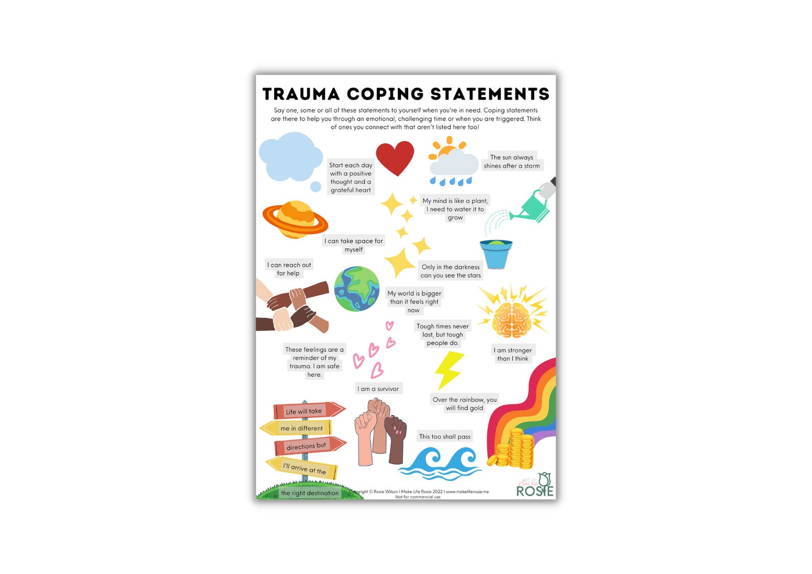 Trauma Coping Statements for Teens Handout. Mental Health Printable ...