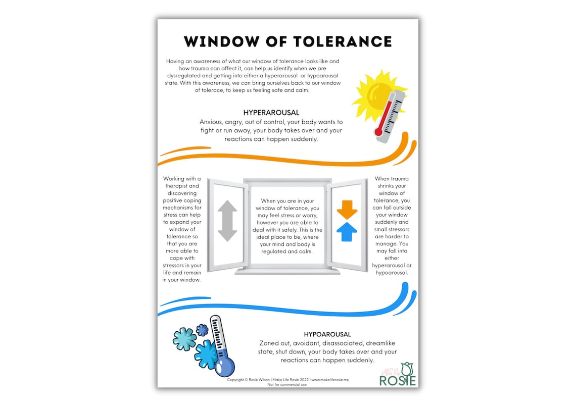 Window of Tolerance Handout for Teens. Mental Health | Etsy