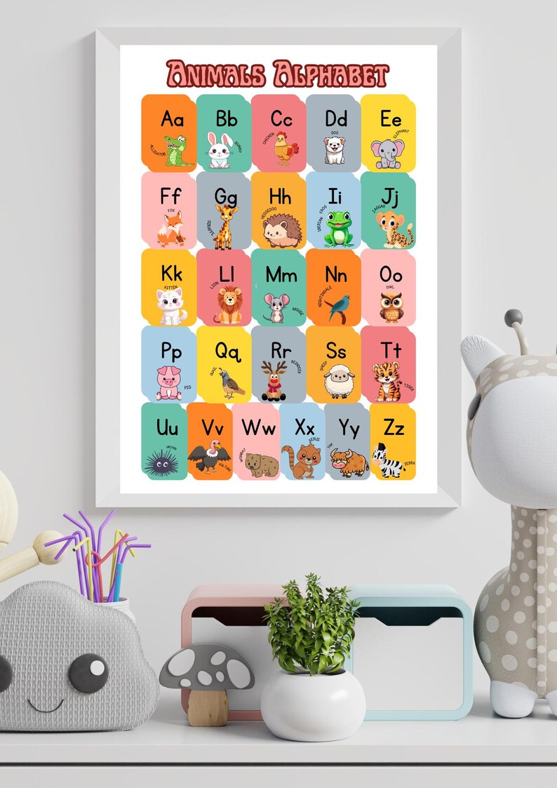 Animal Alphabet Poster for Kids Cute Alphabet Wall Art Printable ...