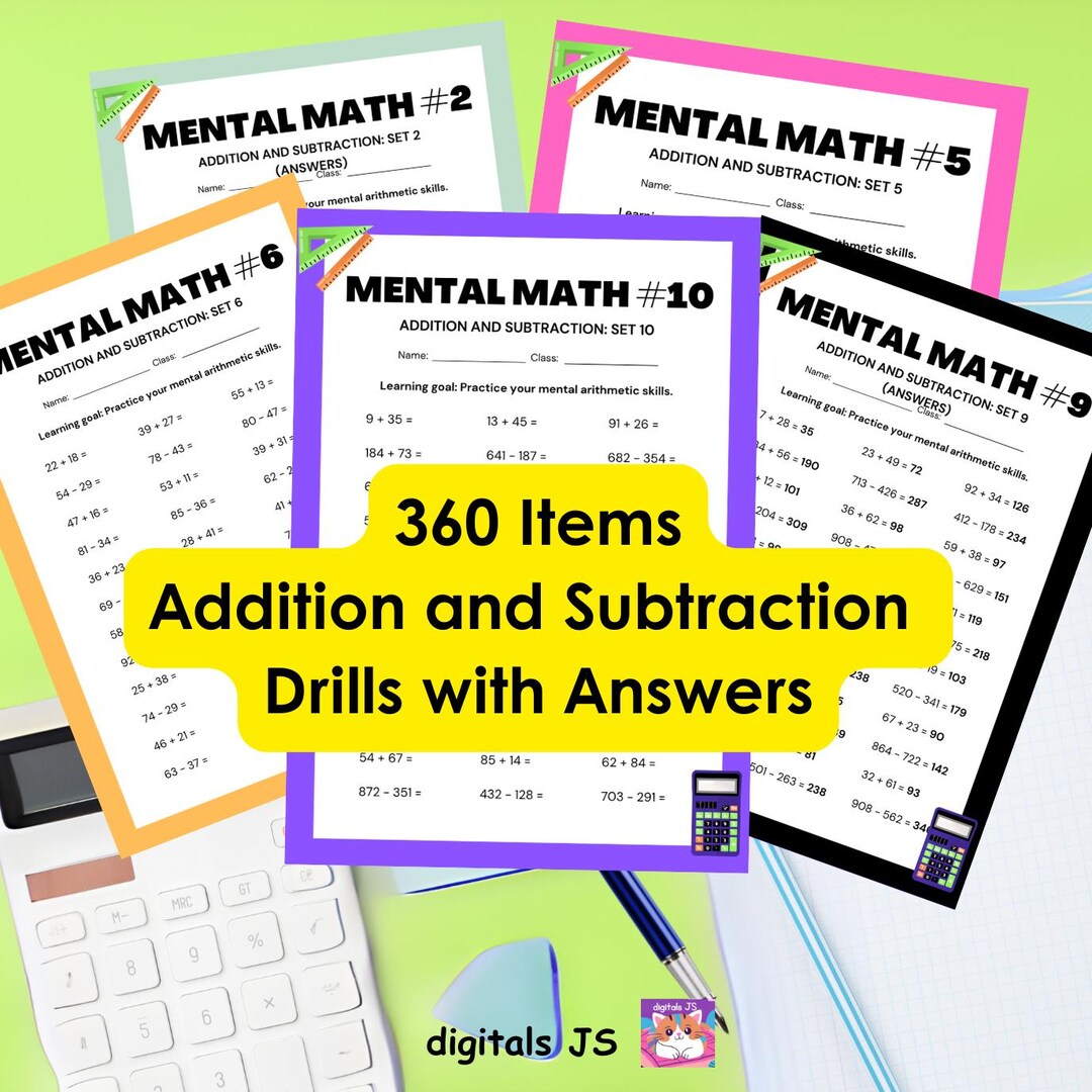 Addition & Subtraction Practice (1 to 3 Digits) Math Drills Mental Math ...