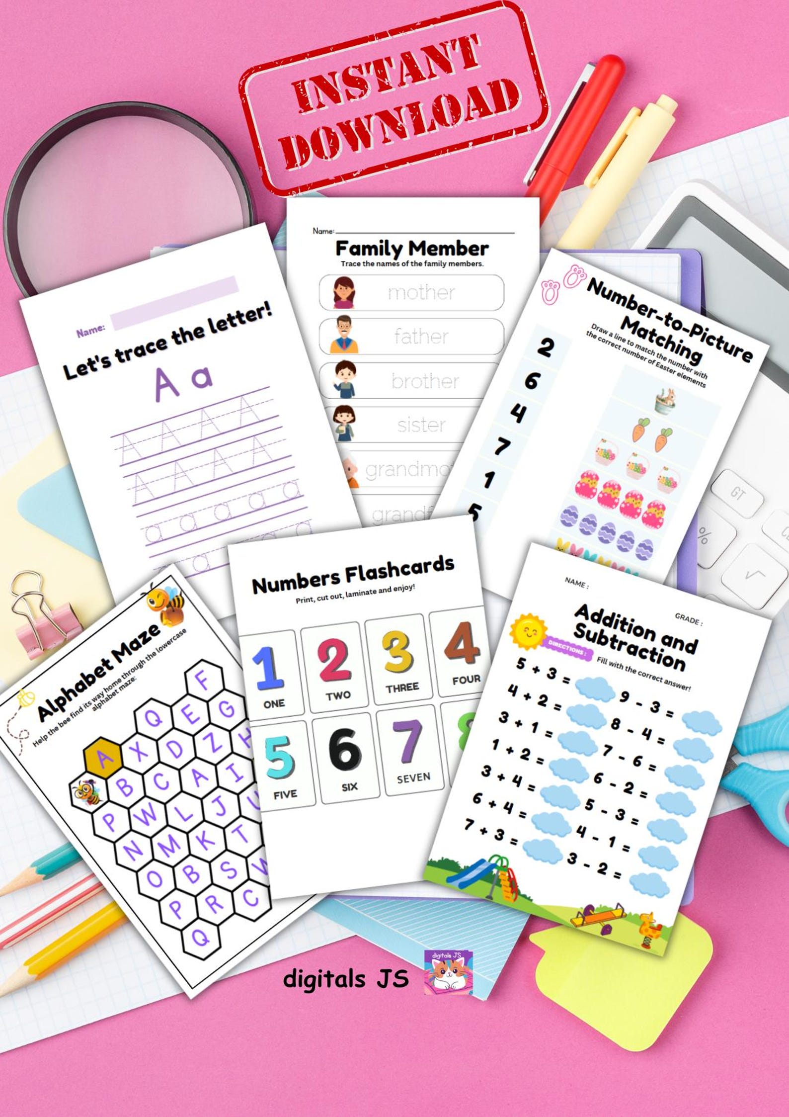 Preschool Learning Worksheets Bundle Printable Alphabet, Numbers, Math ...