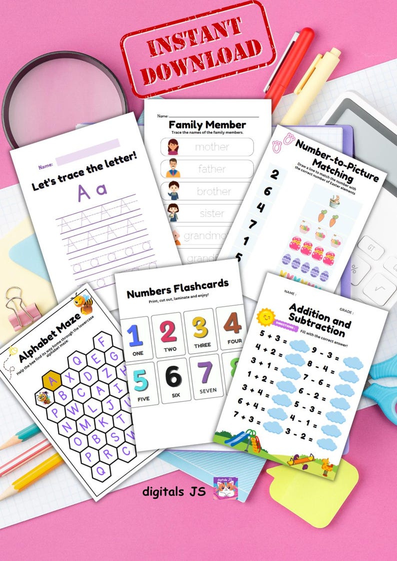 Preschool Learning Worksheets Bundle Printable Alphabet, Numbers, Math ...