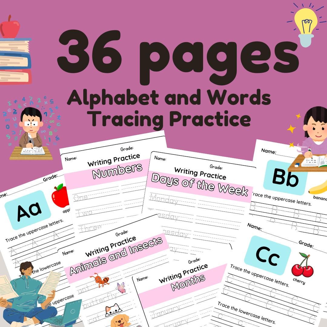 Alphabet Tracing & Word Tracing Worksheets for Kids, Printable PDF for ...