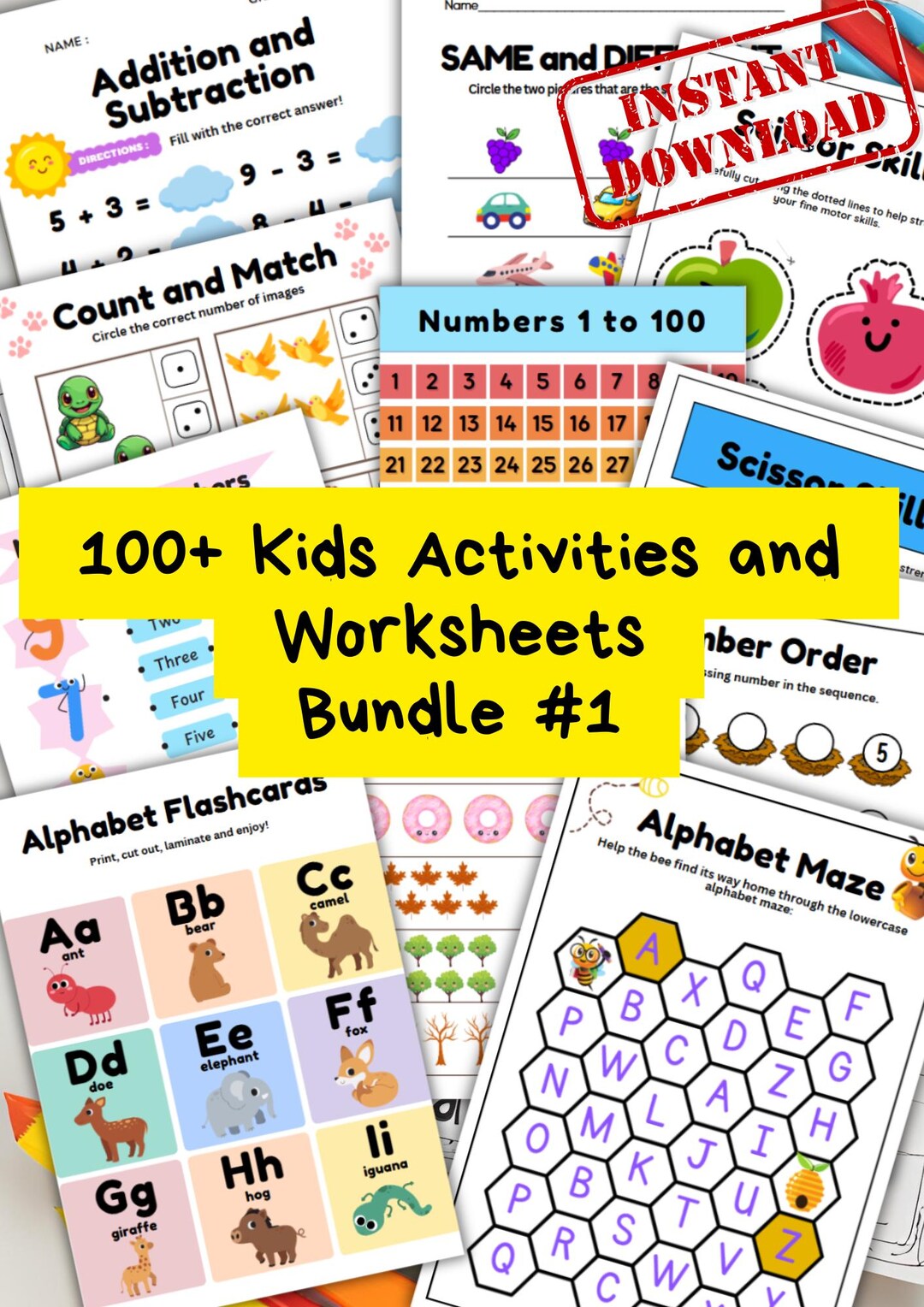 Preschool Learning Worksheets Bundle Printable Alphabet, Numbers, Math ...