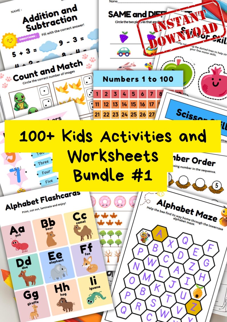 Preschool Learning Worksheets Bundle Printable Alphabet, Numbers, Math ...