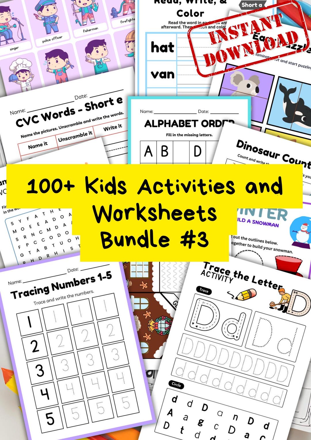 Preschool Learning Worksheets Bundle Printable Alphabet, Numbers, Math ...