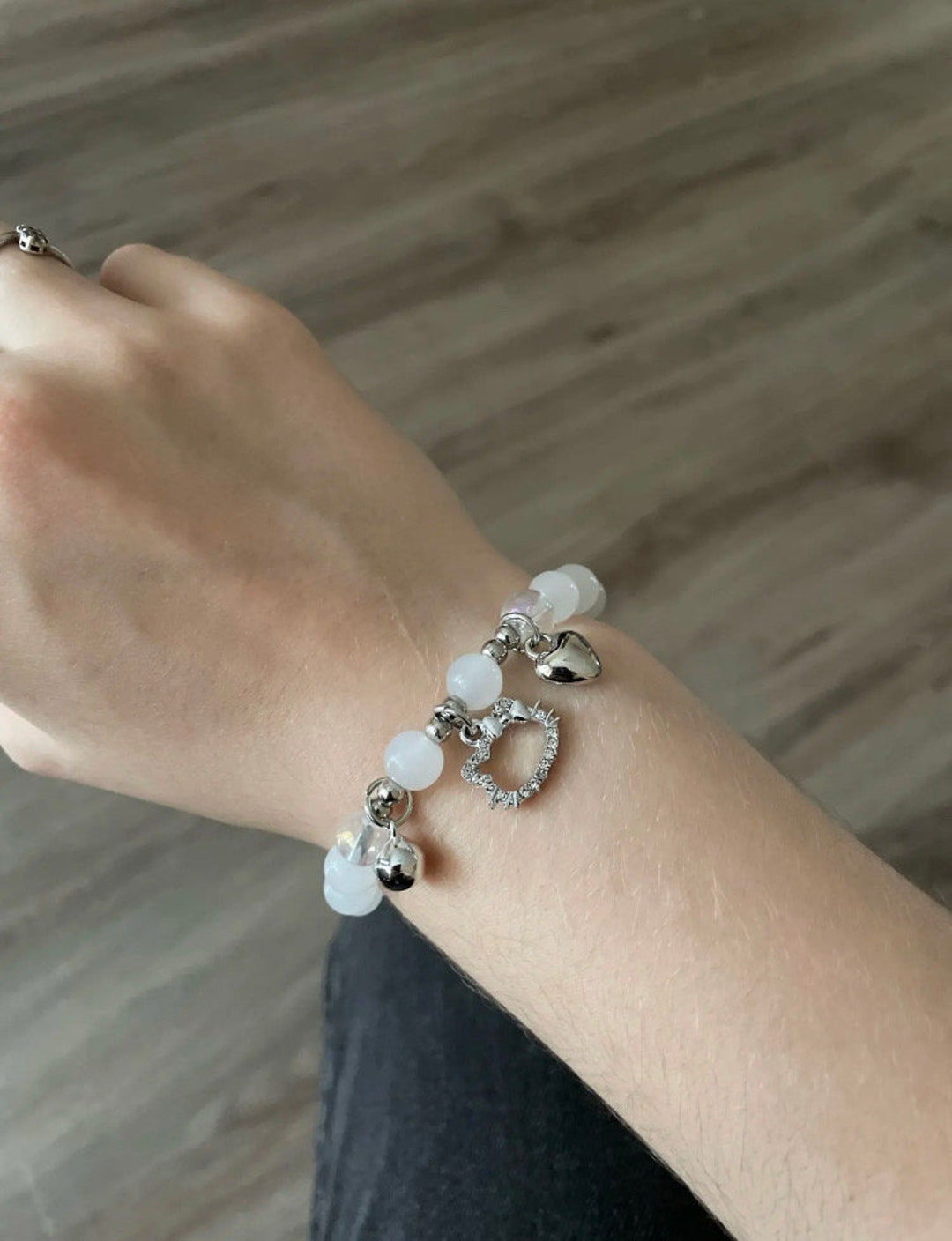 Y2k Sparkly Pink Diamond Kitty Bracelet/bangle/charm Bracelet - Etsy